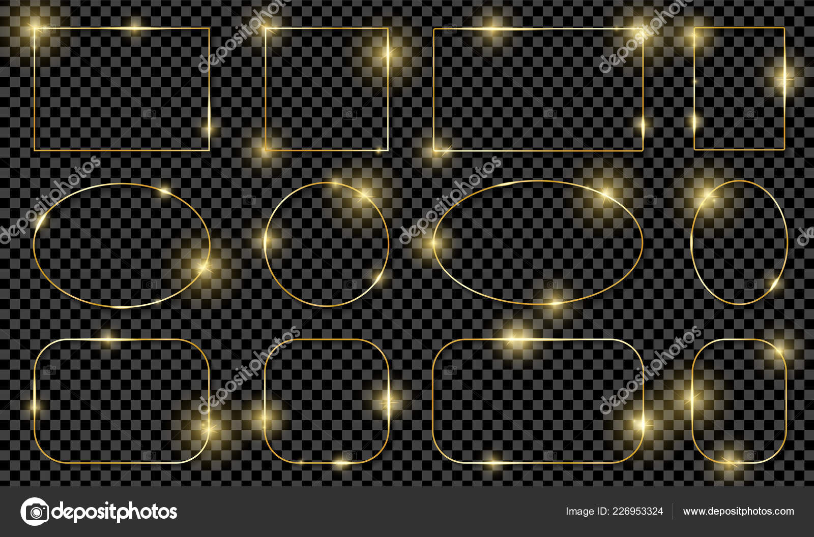 Gold Shiny Glowing Frames Set Shadows Isolated Transparent Background ...