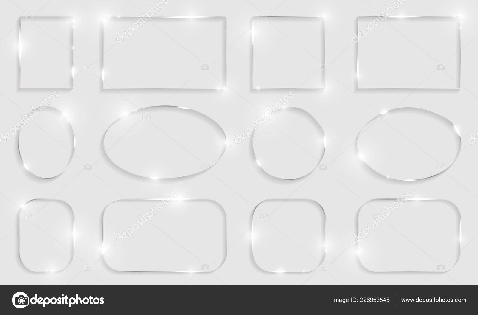 Metal Shiny Glowing Frames Set Shadows Isolated White Background Pack ...