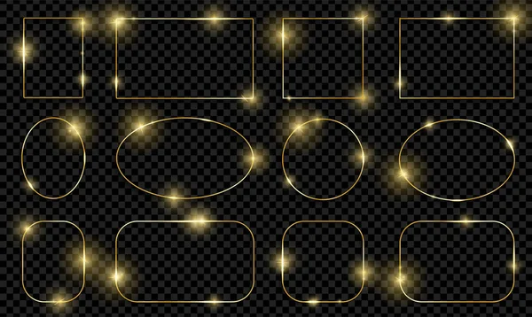 Gold Shiny Glowing Frames Set Shadows Isolated Transparent Background ...