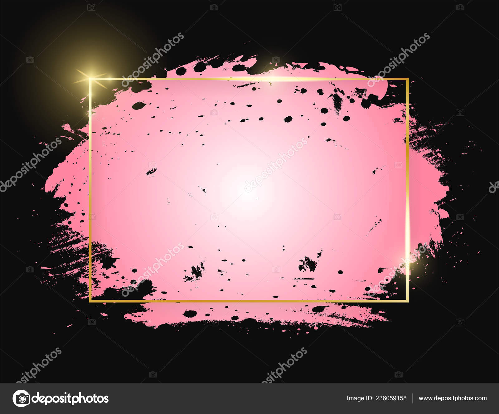 Gold Shiny Glowing Rectangle Frame Pink Brush Strokes Isolated Black ...