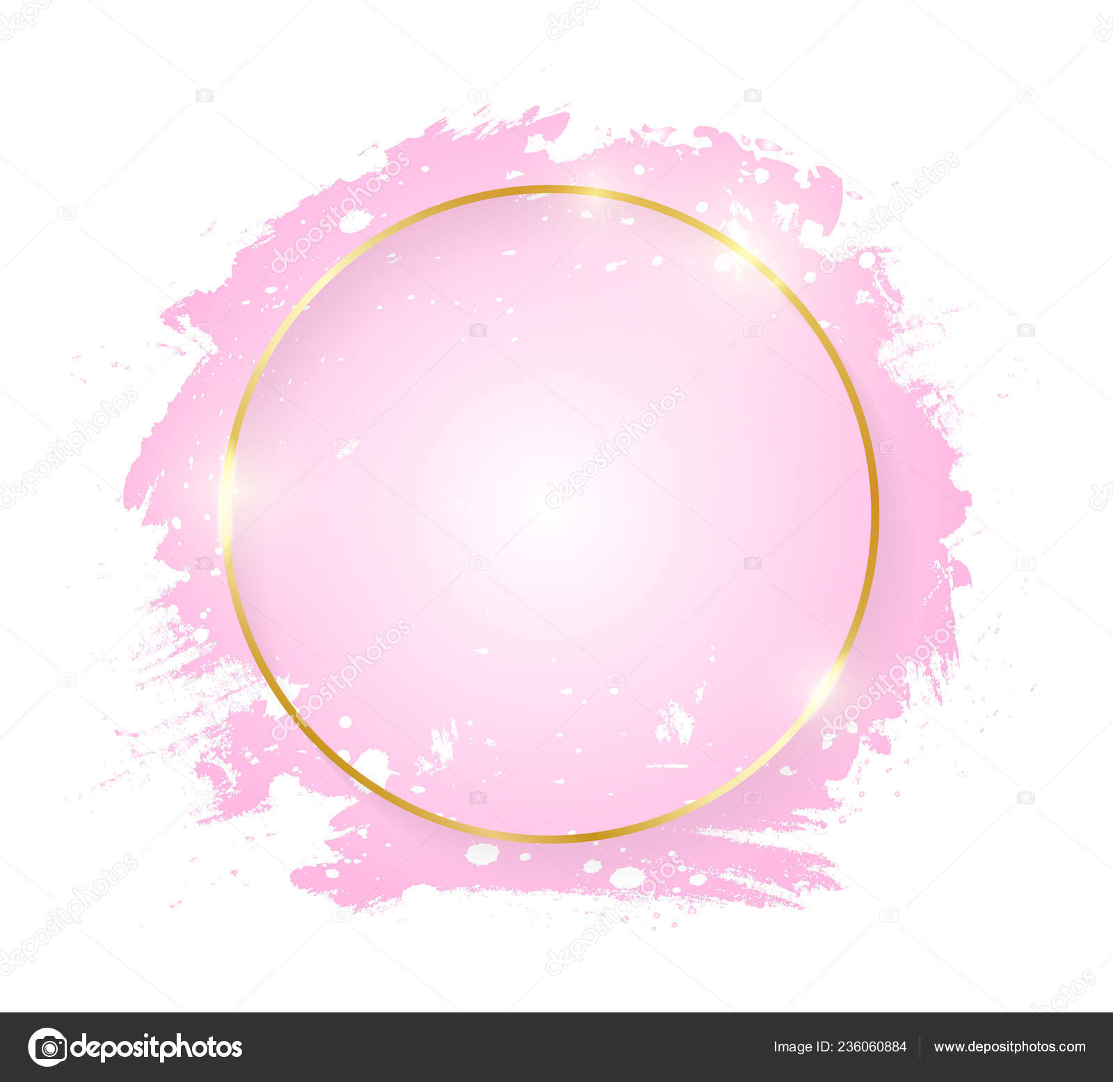 Gold Shiny Glowing Frame Pink Brush Strokes Isolated White Background ...