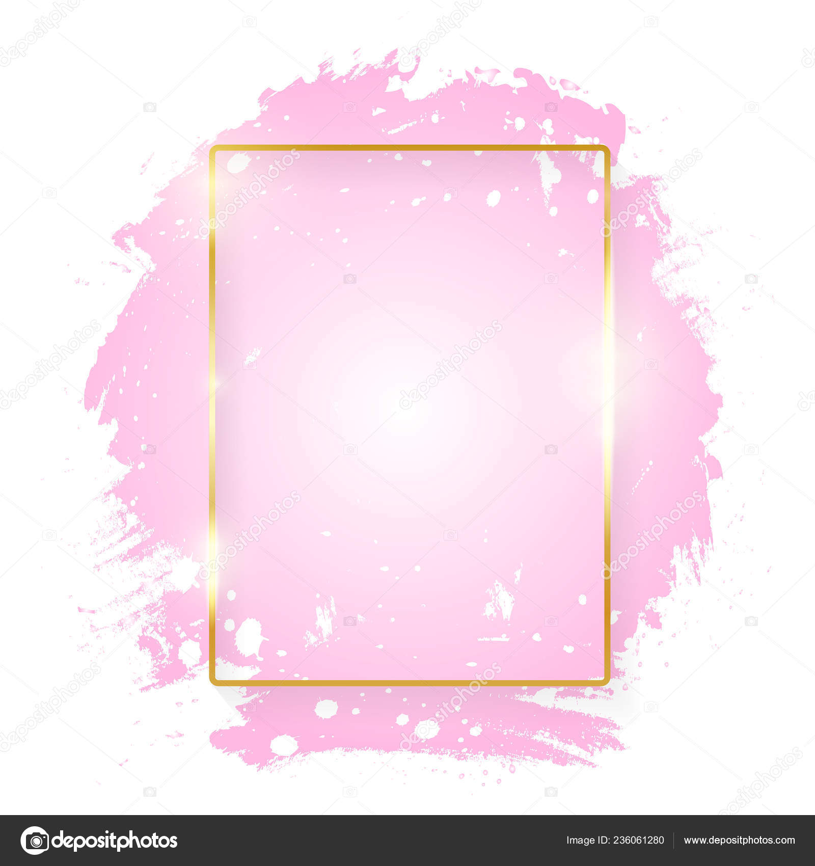 Gold Shiny Glowing Rectangle Frame Pink Brush Strokes Isolated White ...