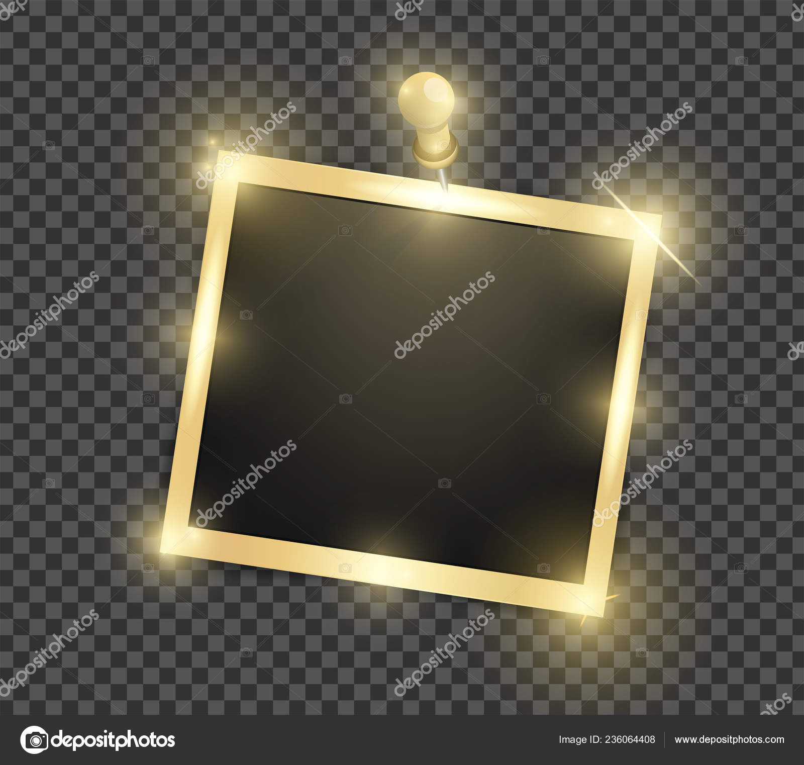 Square Realistic Golden Shining Frame Template Gold Pin Shadows ...