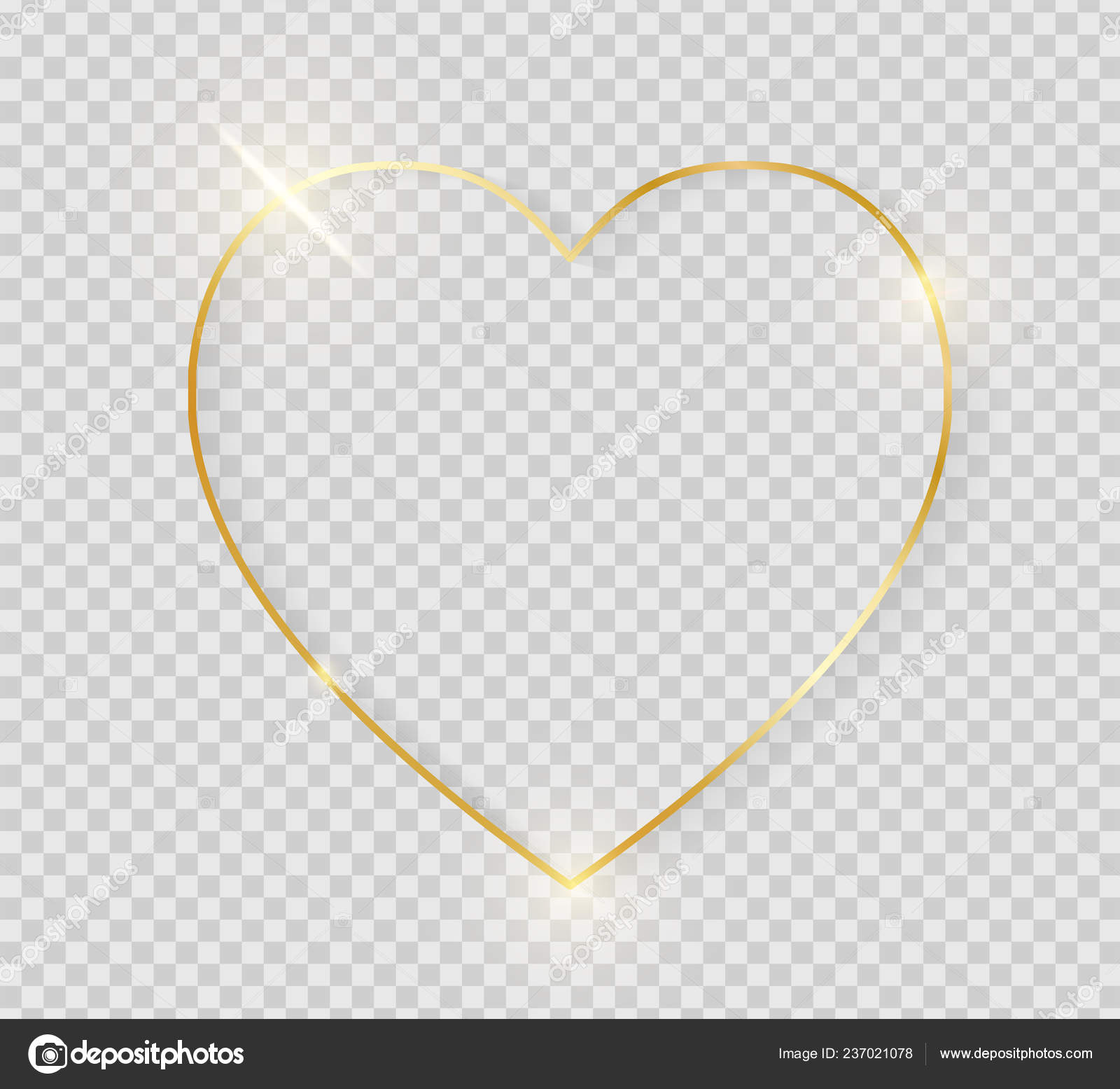 Gold Shiny Glowing Vintage Heart Frame Shadows Isolated Transparent ...