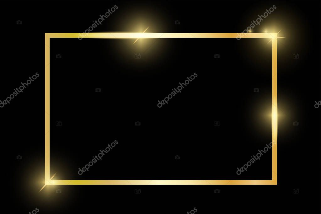 Marco de rectángulo vintage brillante dorado con sombras aisladas sobre ...