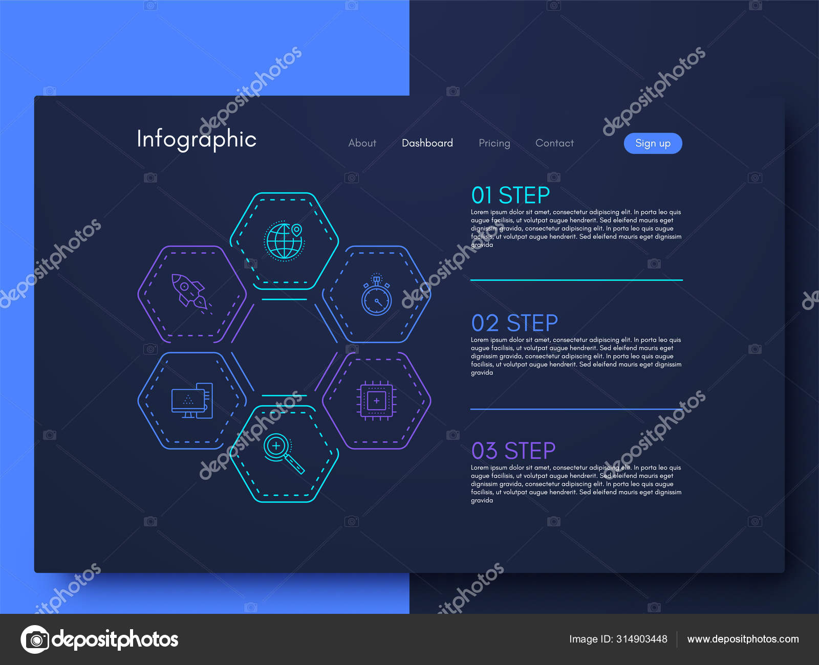 Vector graphics infographics with six options. Template for creating ...