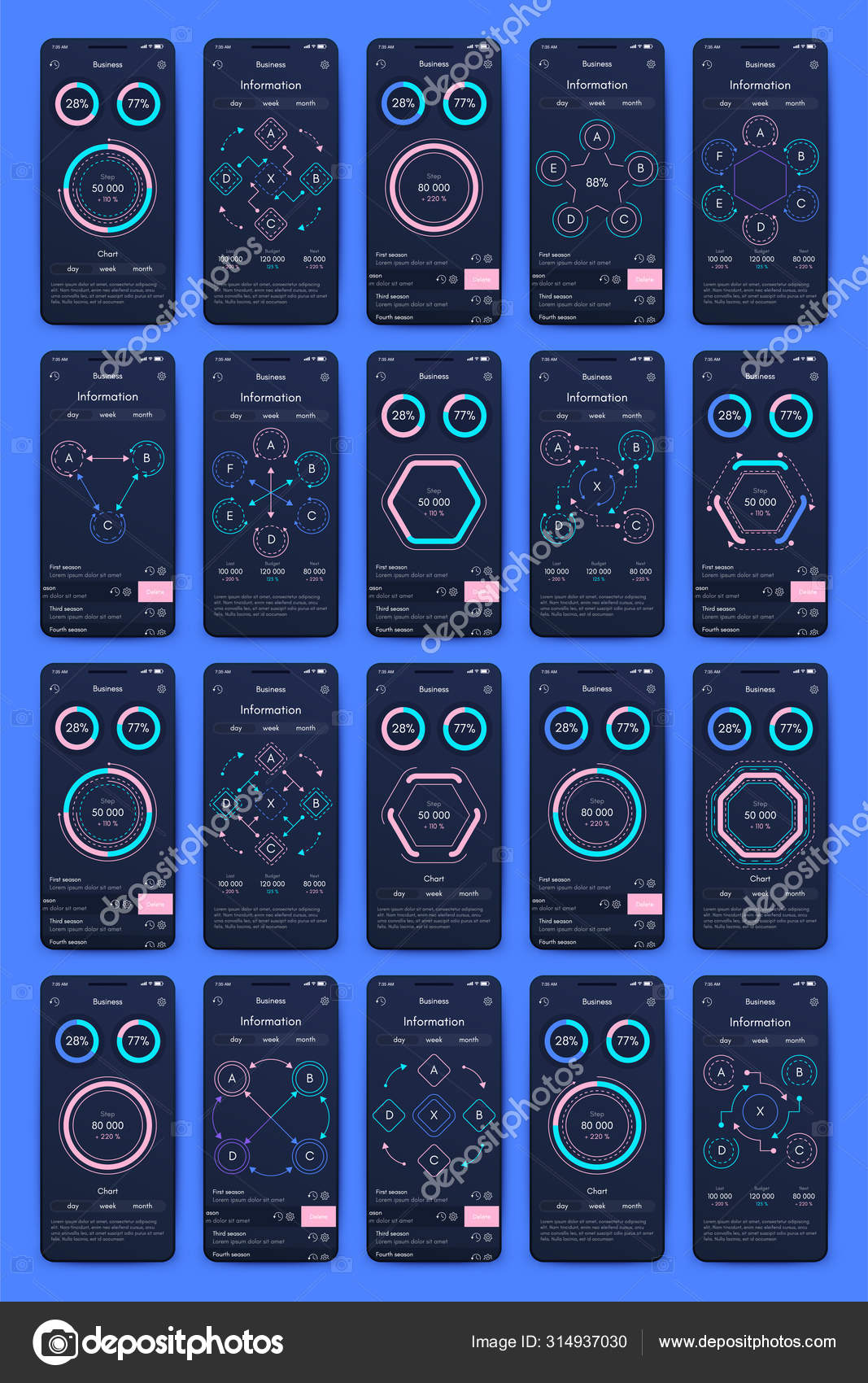 Different UI, UX, GUI screens and flat web icons for mobile apps Stock ...