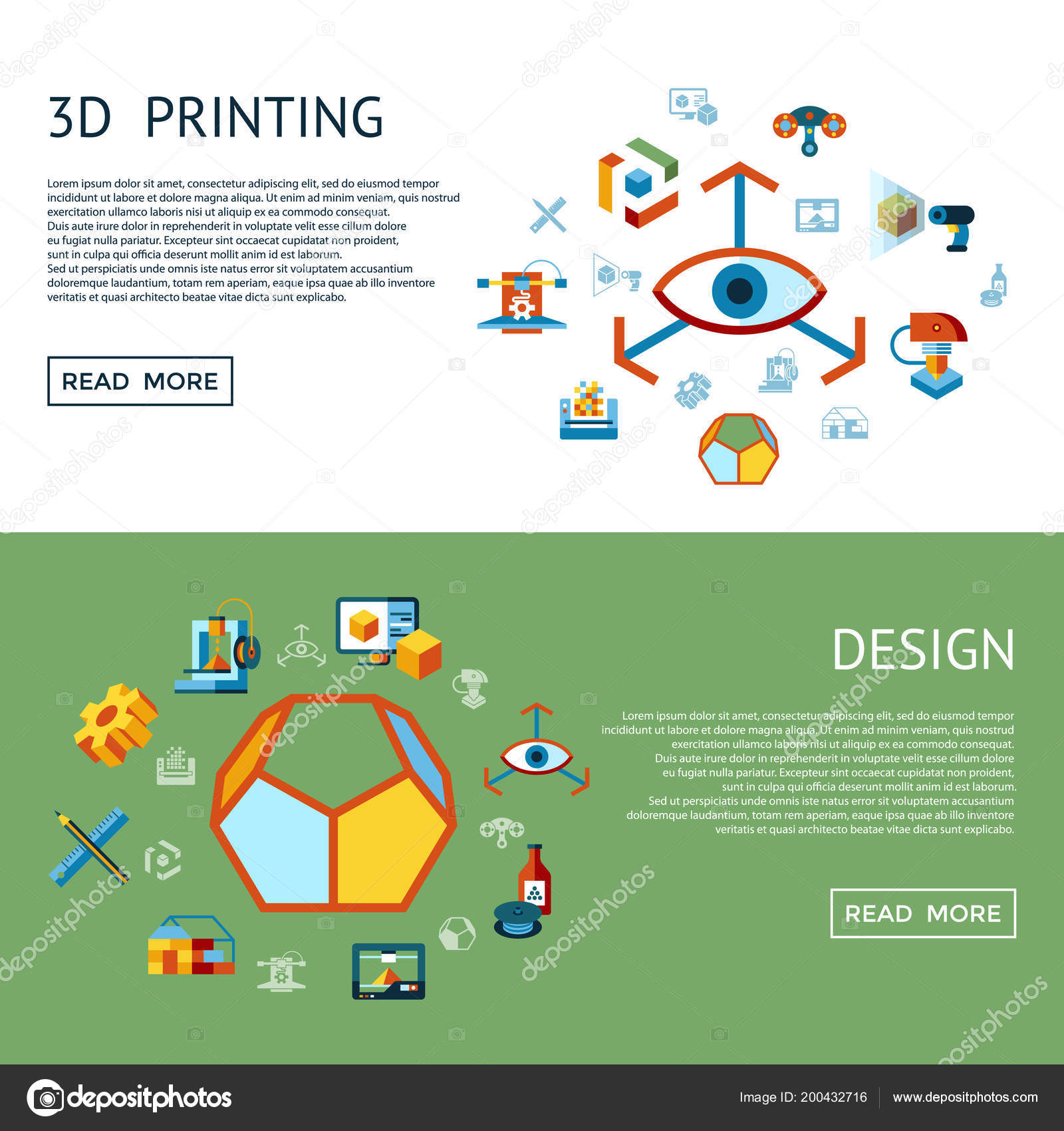 Digital Vector Printing Manufacturing Technology Icon Set Infographics ...