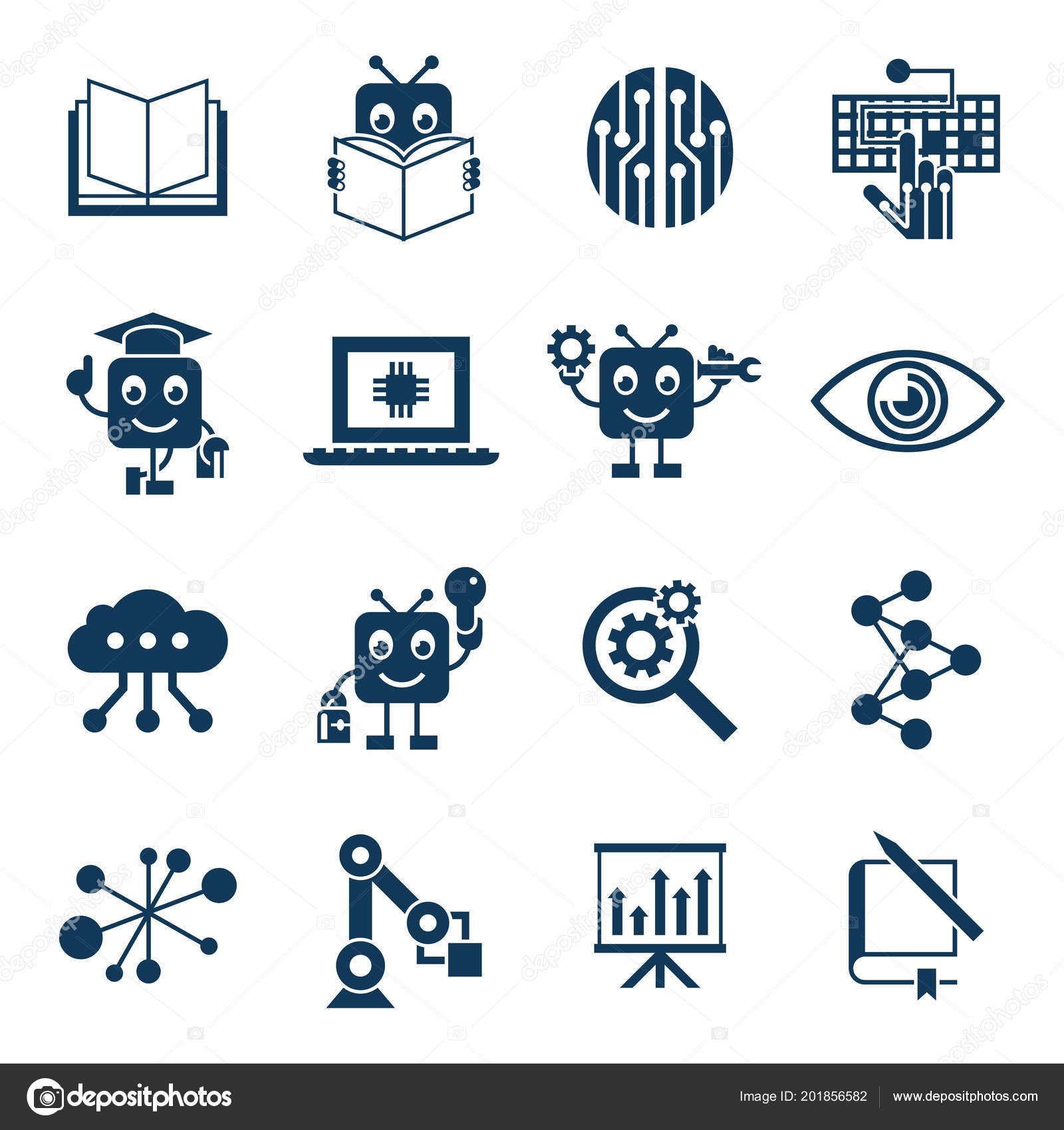 Vector Digital Inteligencia Artificial Auto Aprendizaje Icono Conjunto ...