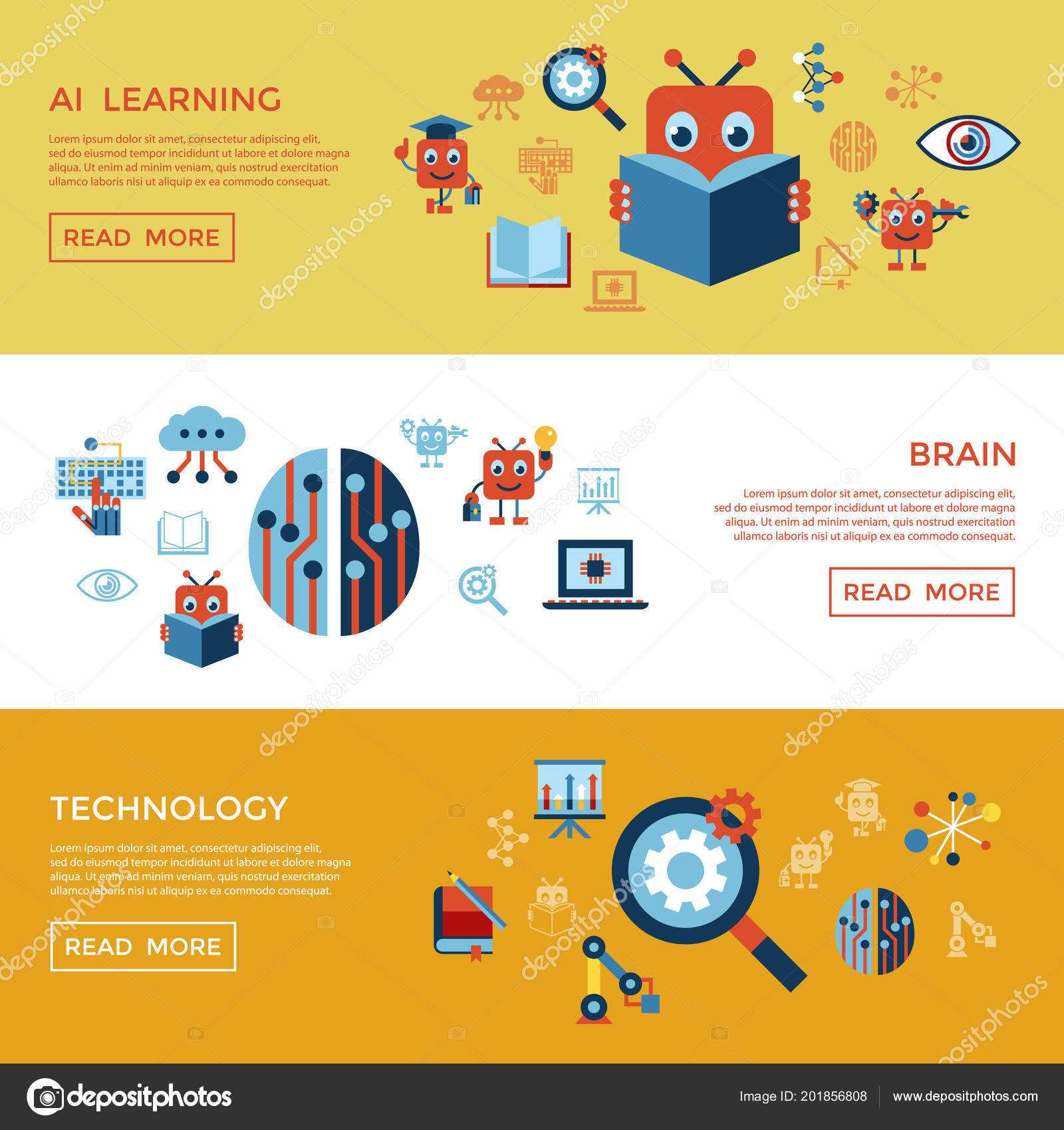 Digital Vector Artificial Intelligence Self Learning Icon Set ...