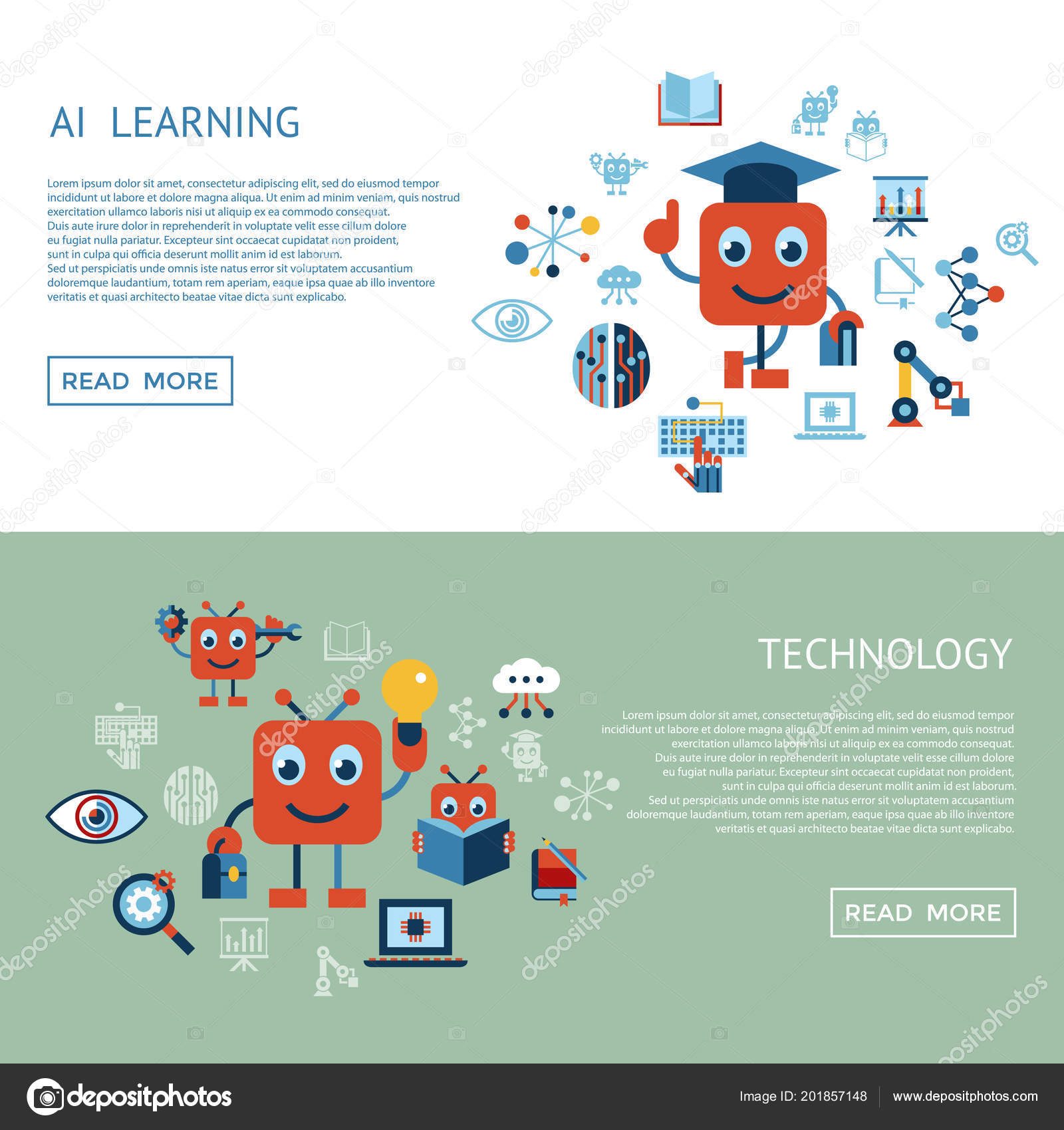 Digital Vector Artificial Intelligence Self Learning Icon Set ...