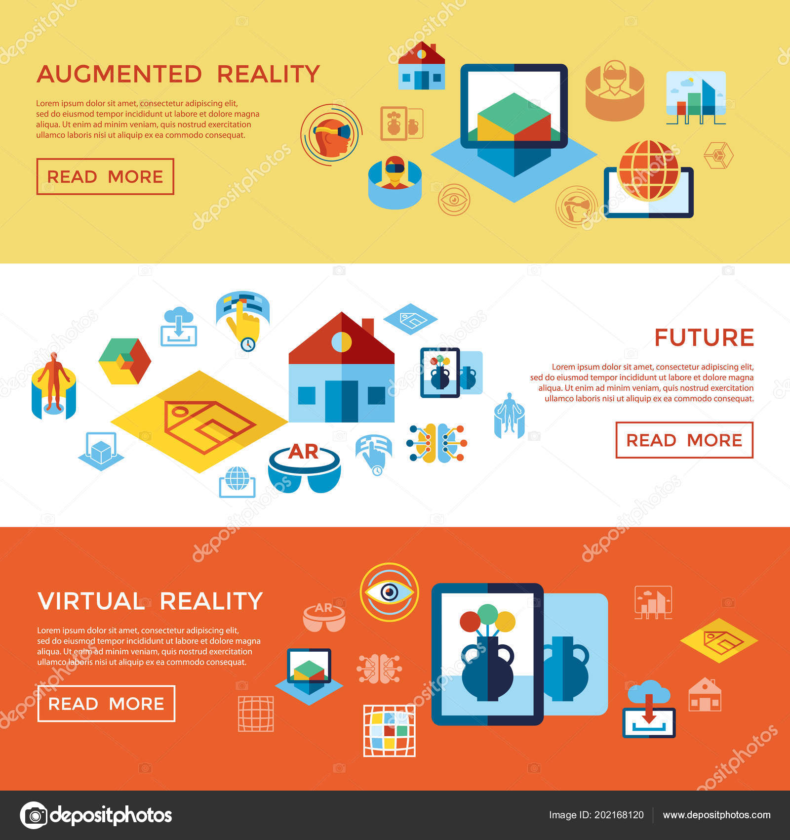 Digital Vector Augmented Virtual Reality Icons Set Infographics Stock ...