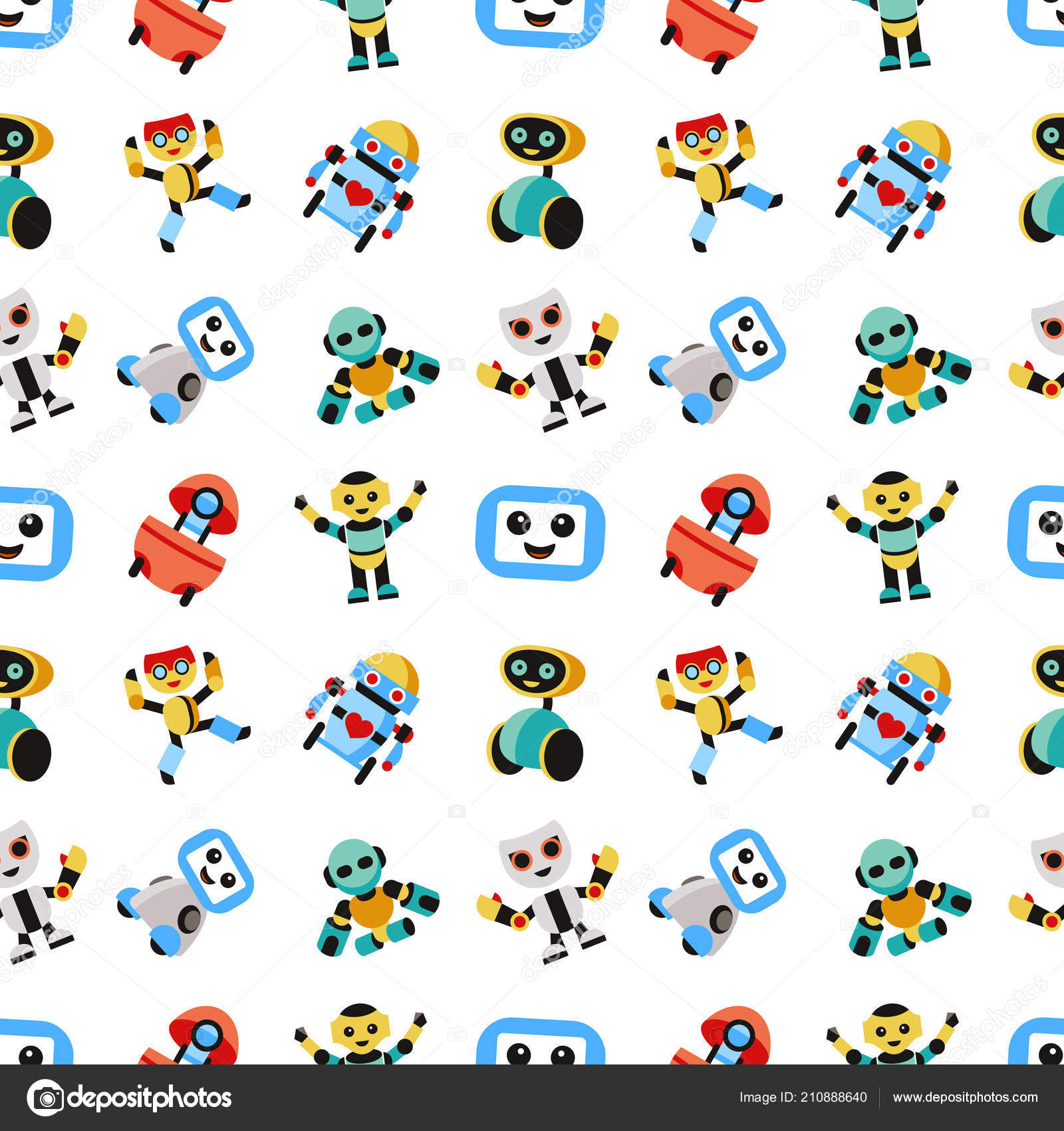 Digital Vector Companion Robots Icons Set Seamless Pattern Drawn Simple ...