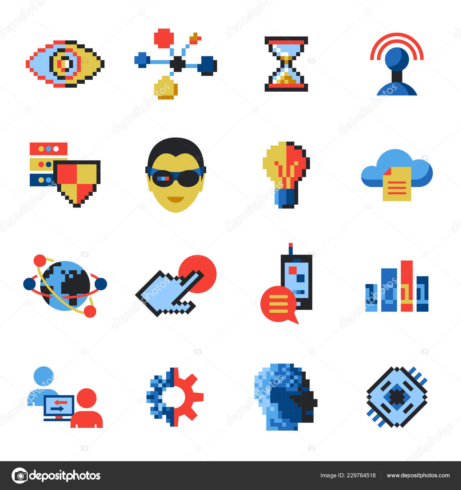 Digital Vector Pixel Art Digital Technology Network Icons Set ...