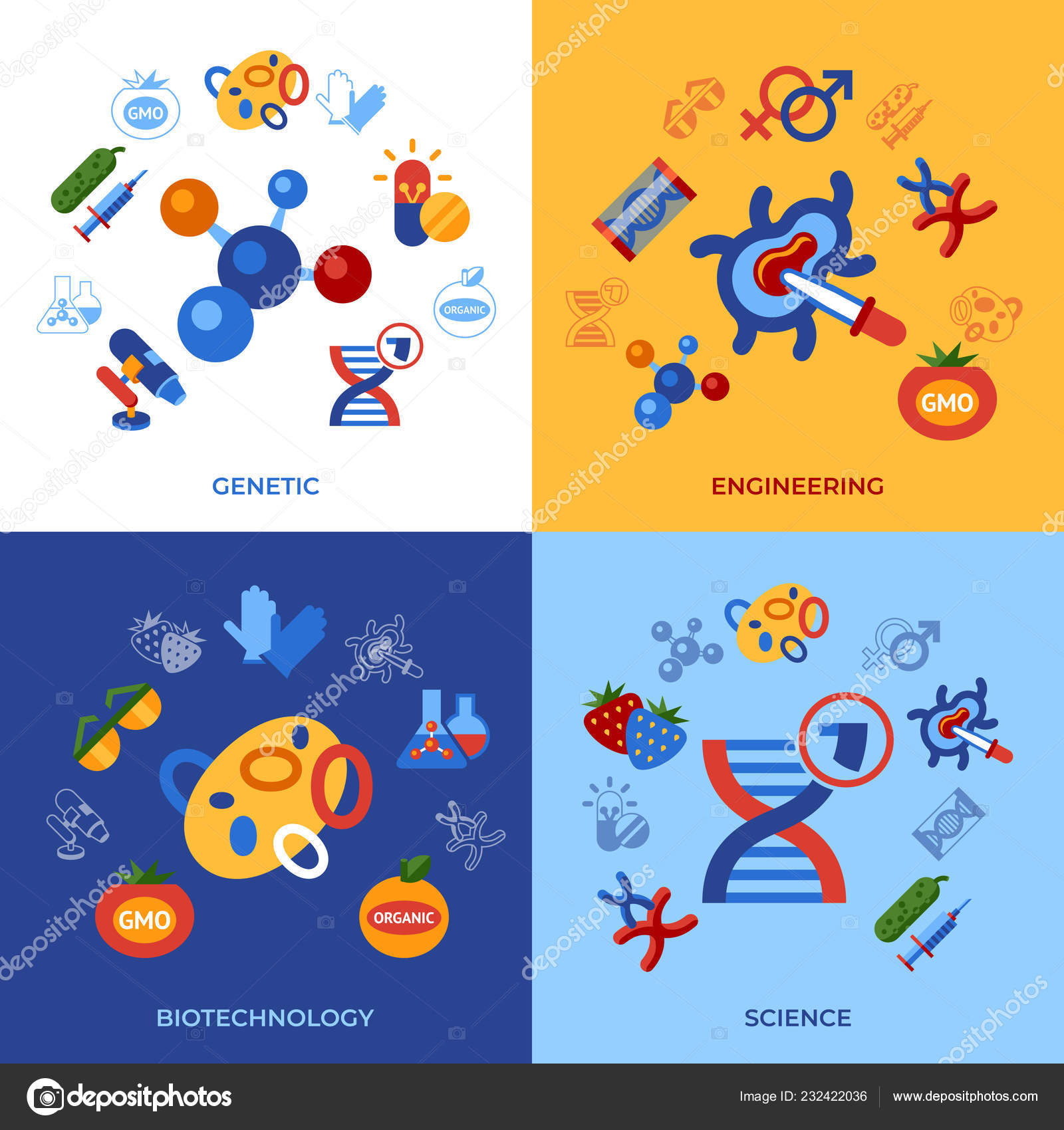Digital Vector Genetic Engineering Gmo Technology Icons Set ...