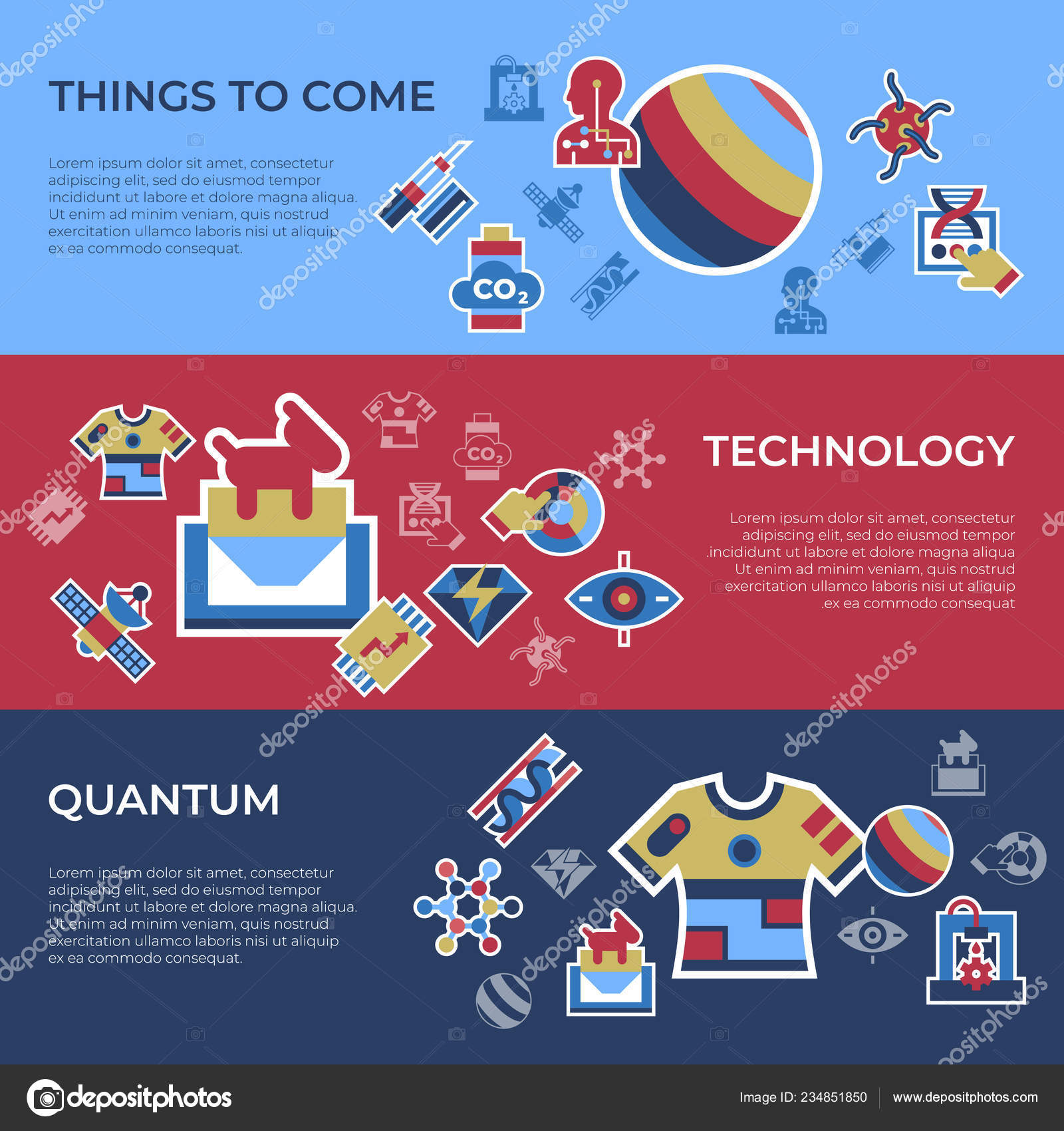 Digital Vector Quantum Things Come Technology Icons Set Flat Style ...