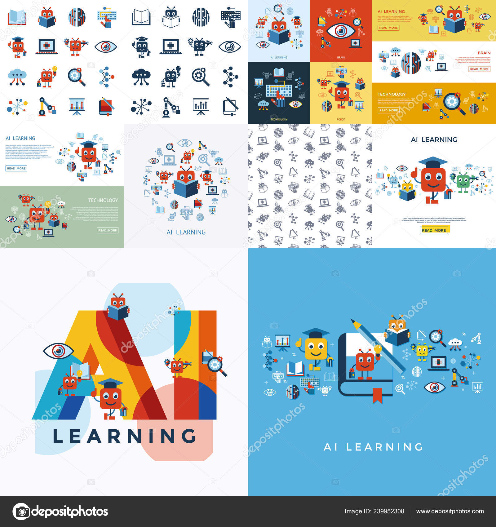 Digital Vector Artificial Intelligence Self Learning Icon Set ...