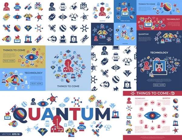 Digital Vector Quantum Computing Qubits Tech Icon Set Pack Illustration ...