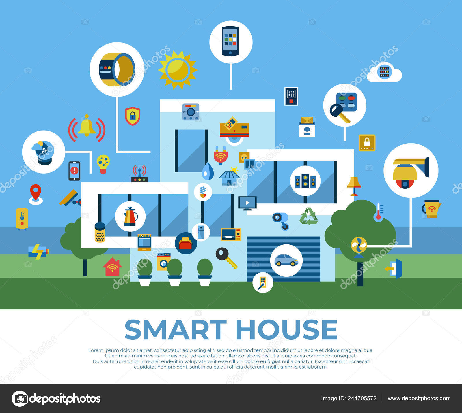 Digital Vector Wireless Smart Digital House Simple Icons Flat Style ...