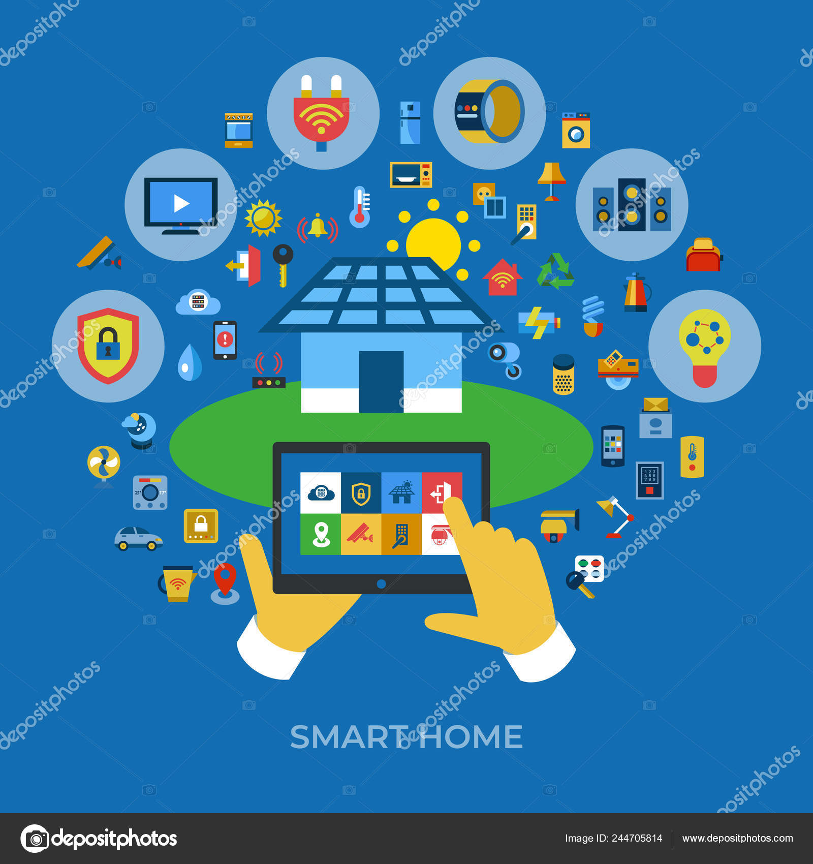 Digital Vector Wireless Smart Digital House Simple Icons Flat Style ...