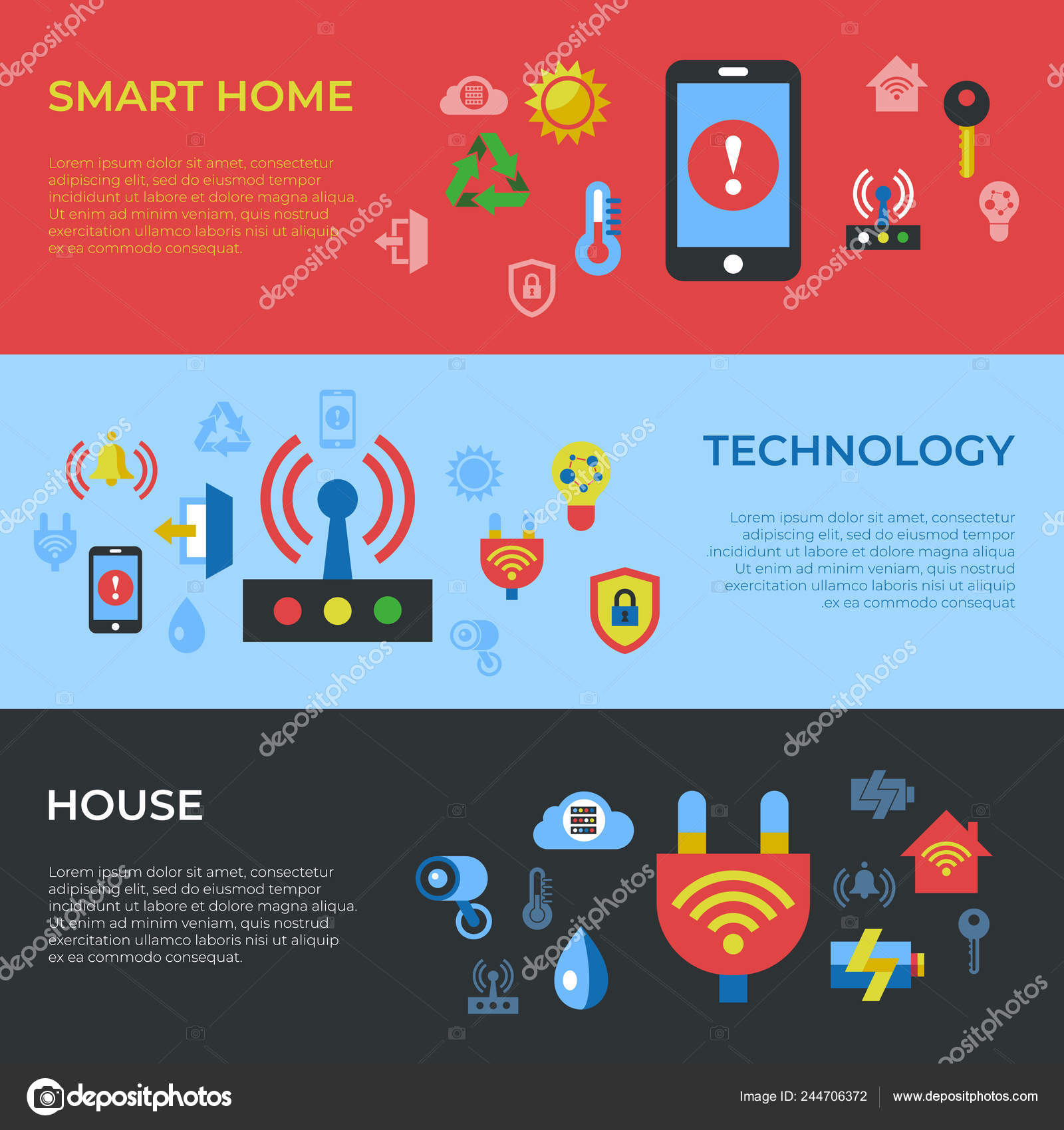 Digital Vector Wireless Smart Digital House Simple Icons Flat Style ...