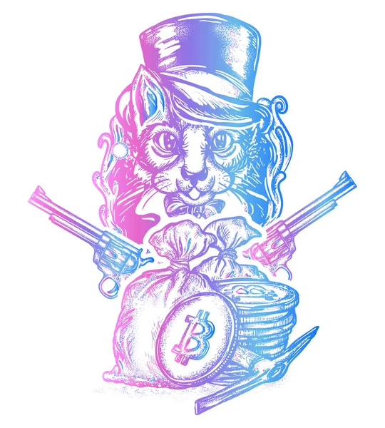 Cat Robber Tattoo Gentleman Revolvers Plunders Cryptocurrency Bitcoins ...