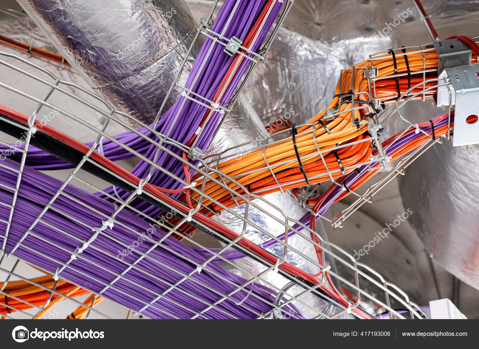 Electrical Conduits System Metal Pipeline Installed Building Ceiling ...