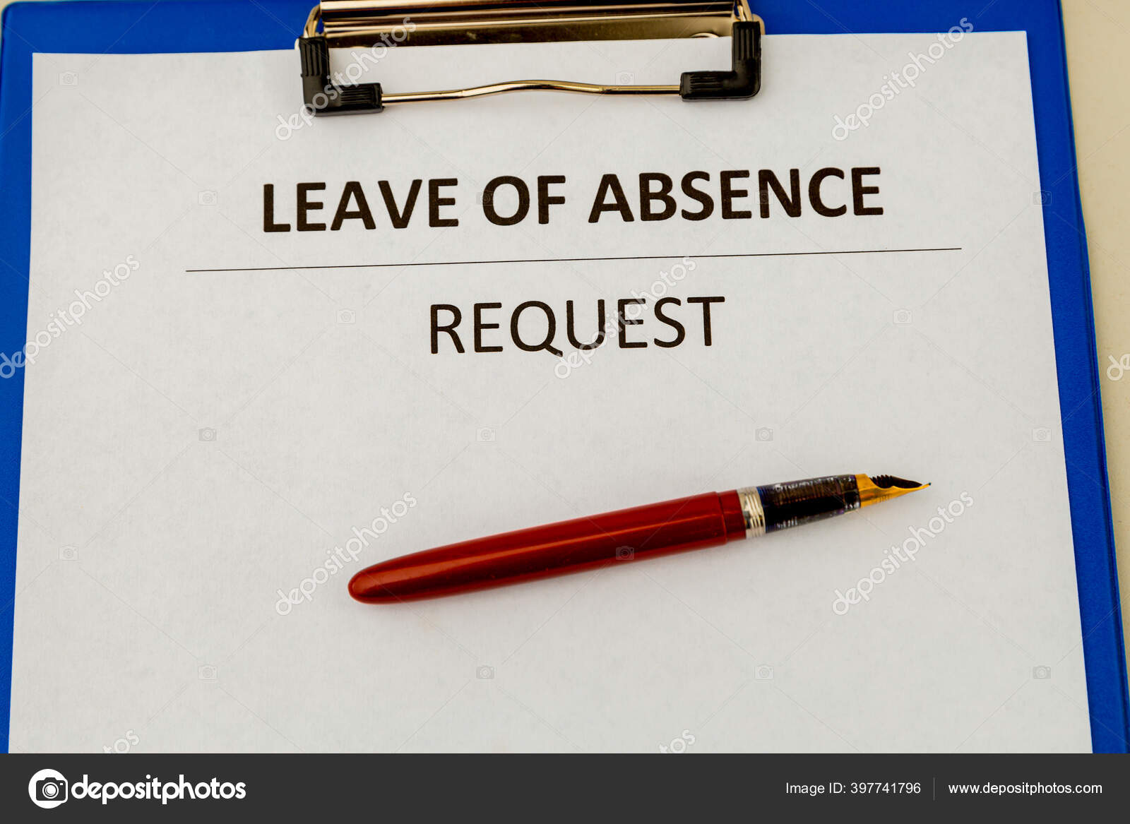 Leave of absence request on the tablet at the table. Stock Photo by ...