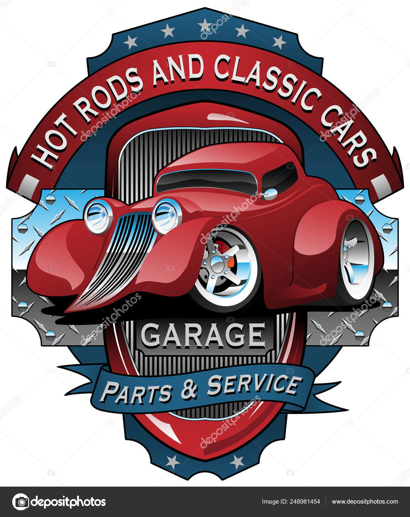 Hot Rods Classic Cars Garage Vintage Sign Vector Illustration Very ...