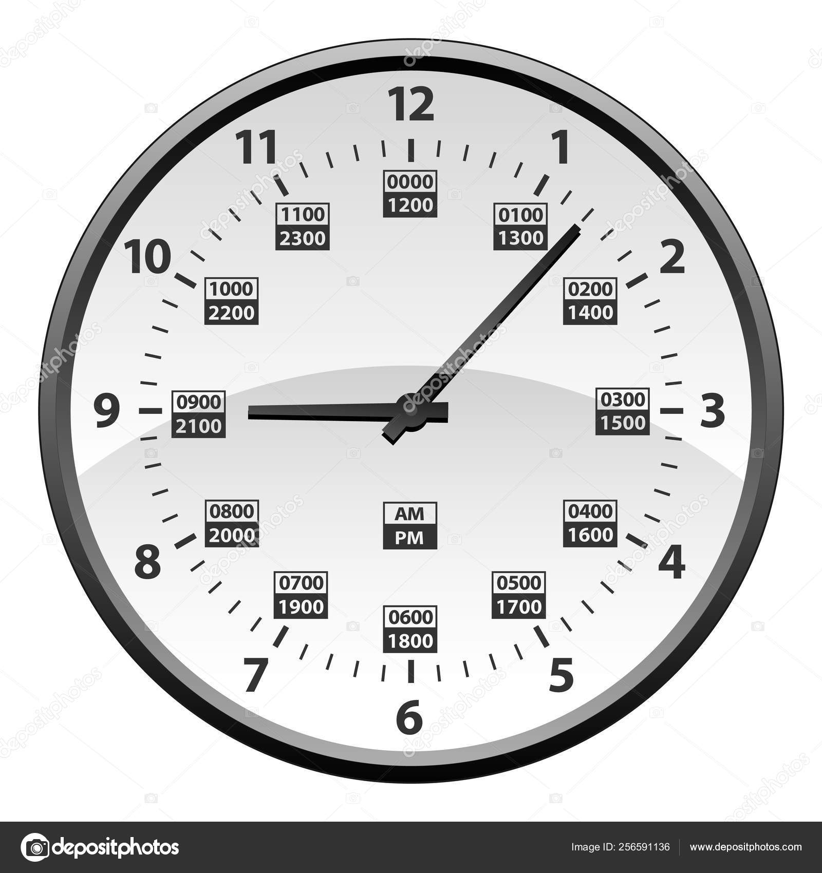 Realistic Hour Military Time Clock Conversion Isolated Vector ...