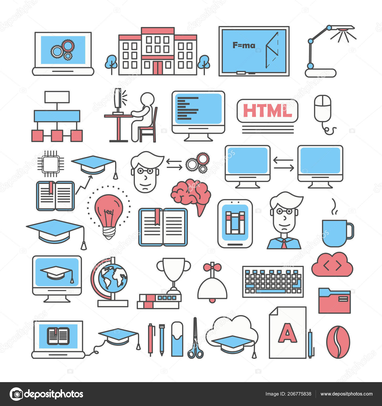 Vector thin line art style design study icon set Stock Vector Image by ...