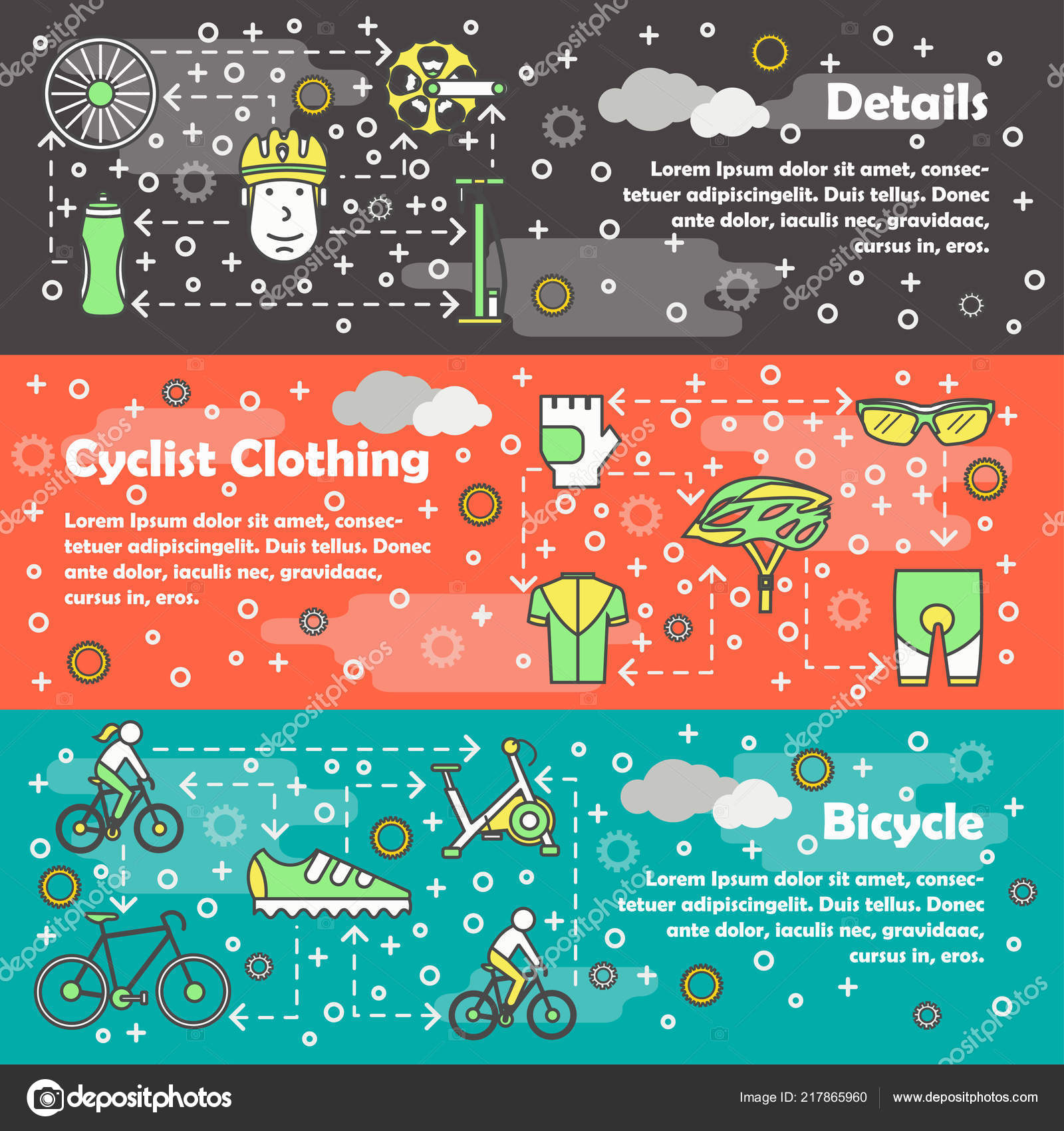 Vector thin line art bicycle banner template set Stock Vector Image by ...