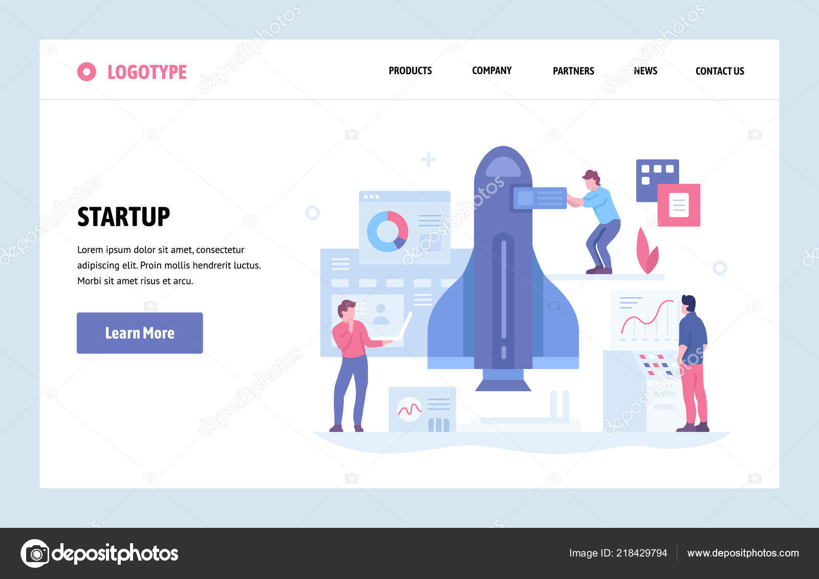 Vector web site linear art design template. Startup and launch new ...