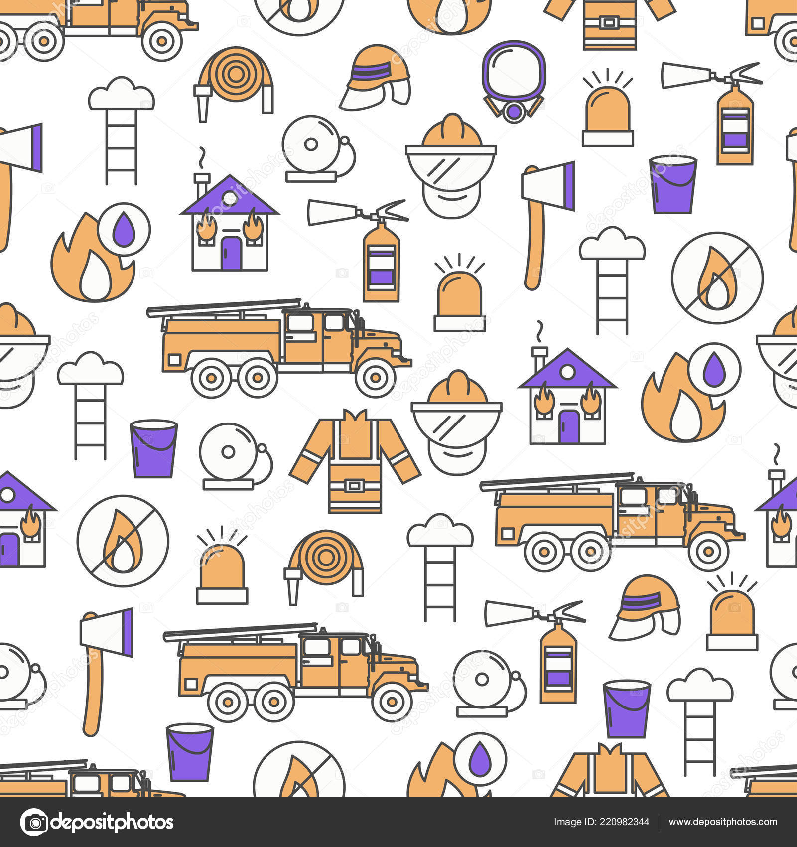 Vector thin line art firefighter seamless pattern Stock Illustration by ...