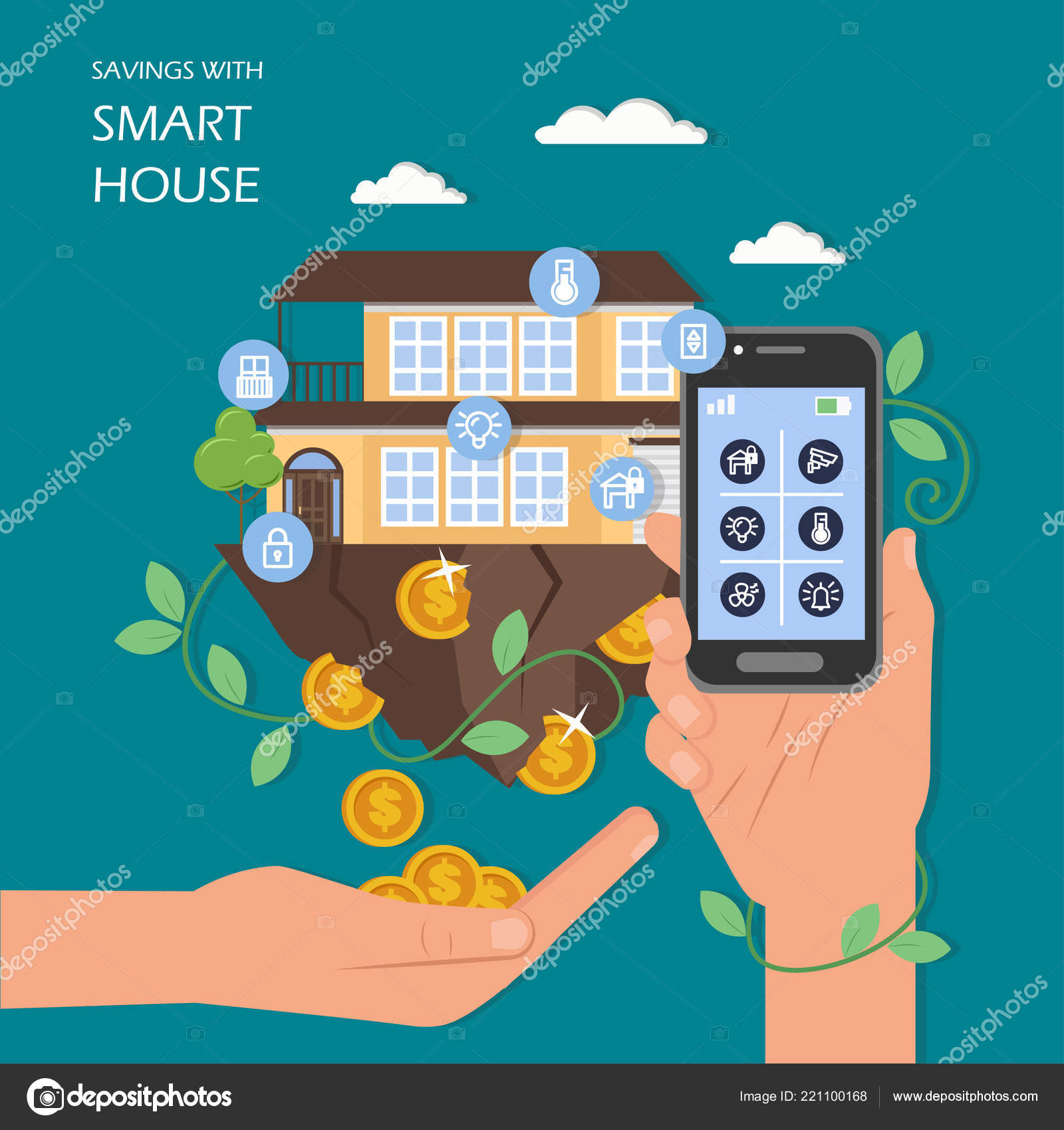 Savings with smart house vector flat illustration Stock Vector Image by ...
