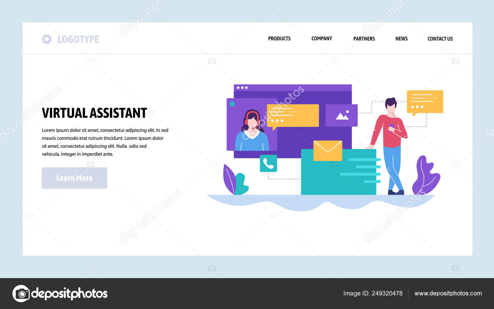 Vector web site design template. Online customer support, personal AI ...