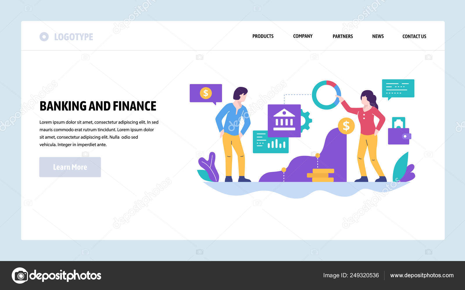 Vector web site design template. Finance and business strategy, bank ...