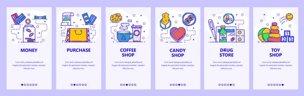 Mobile app onboarding screens. Online shopping, package delivery ...