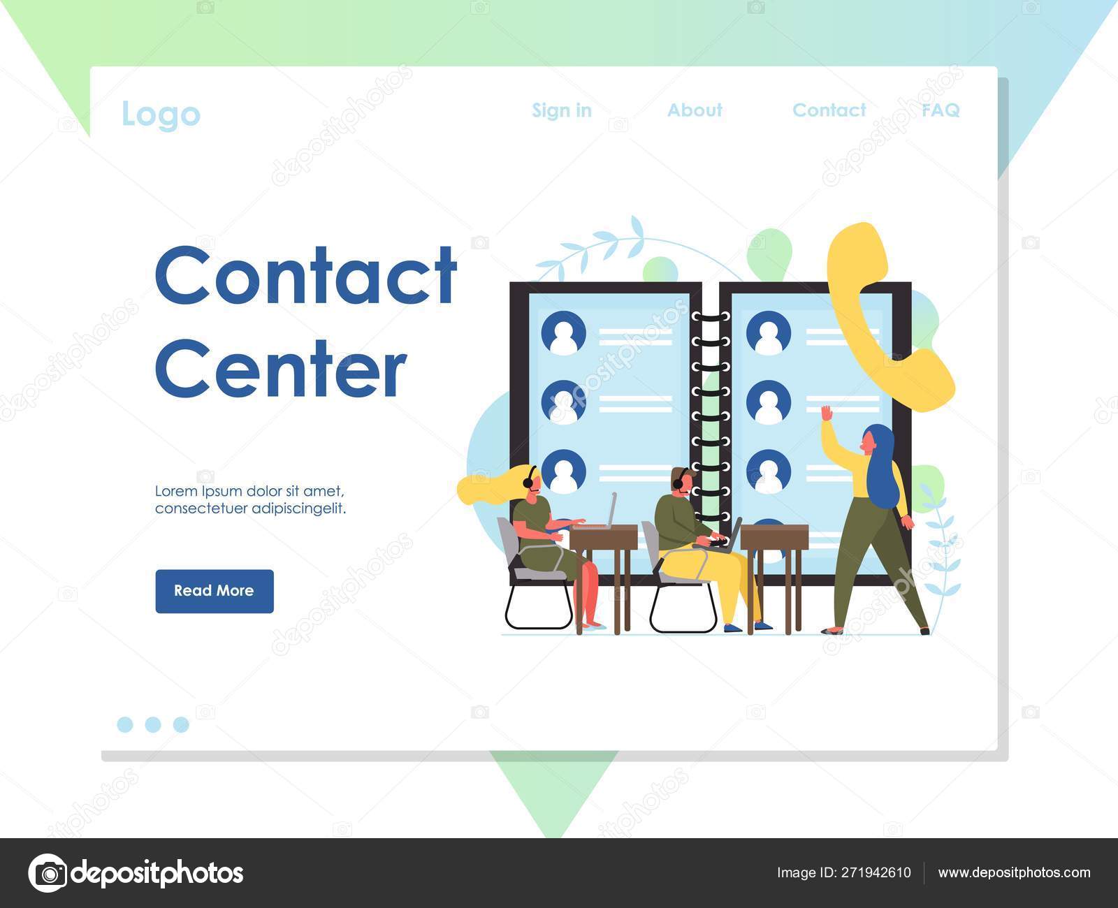 Contact center vector website landing page design template Stock Vector ...