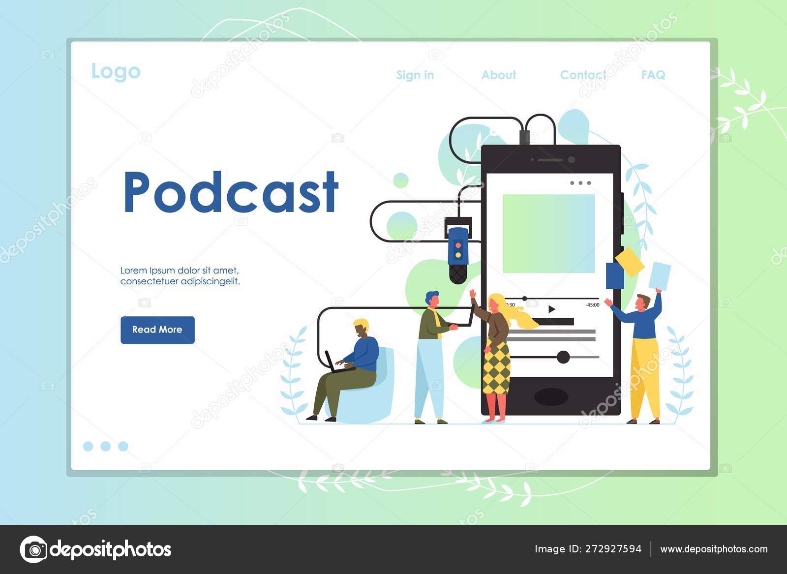 Podcast vector website landing page design template Stock Vector Image ...