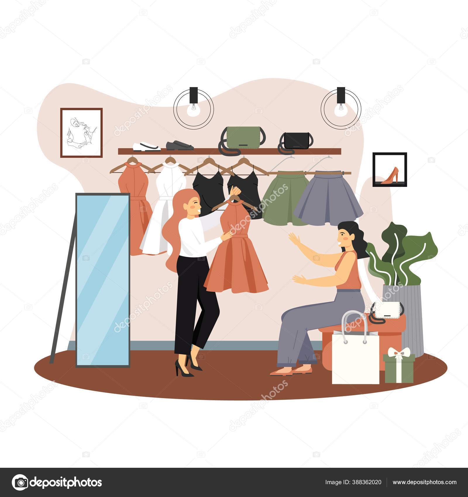 Tienda de ropa para mujeres, ilustración de diseño de estilo plano ...
