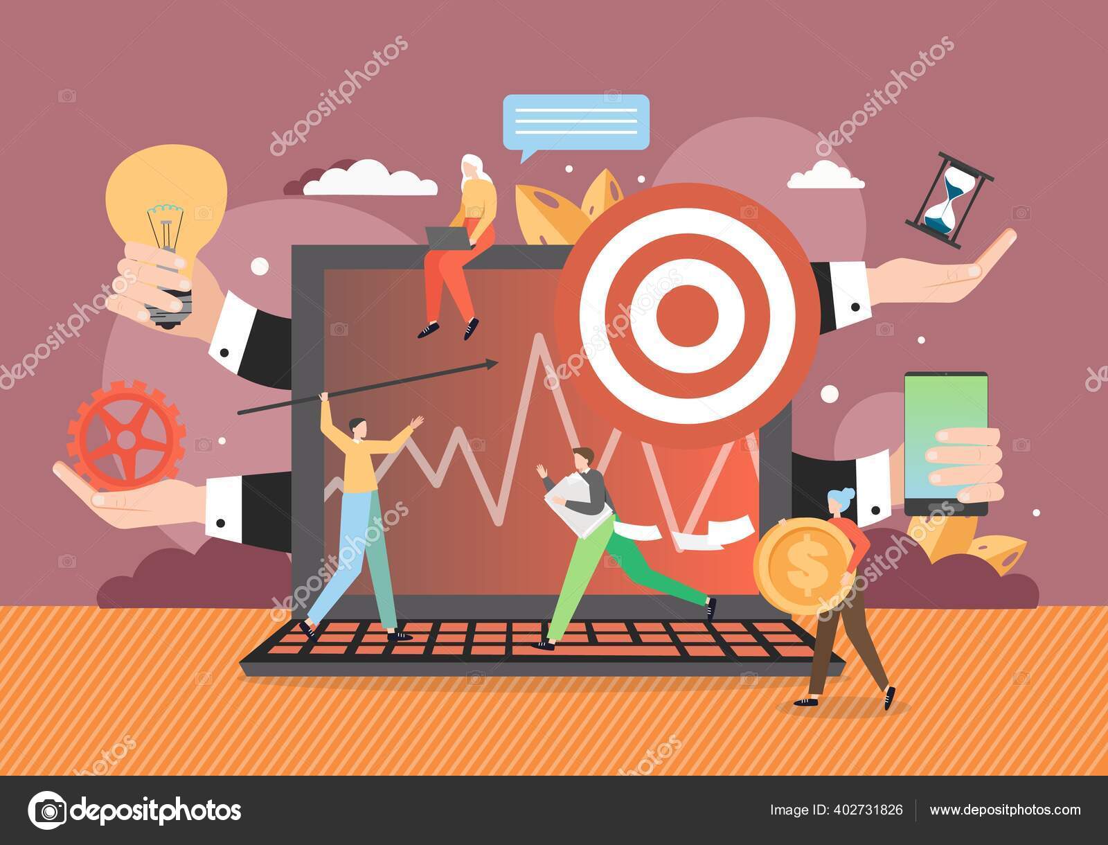 Human multitasking. Office workers performing many tasks at once ...