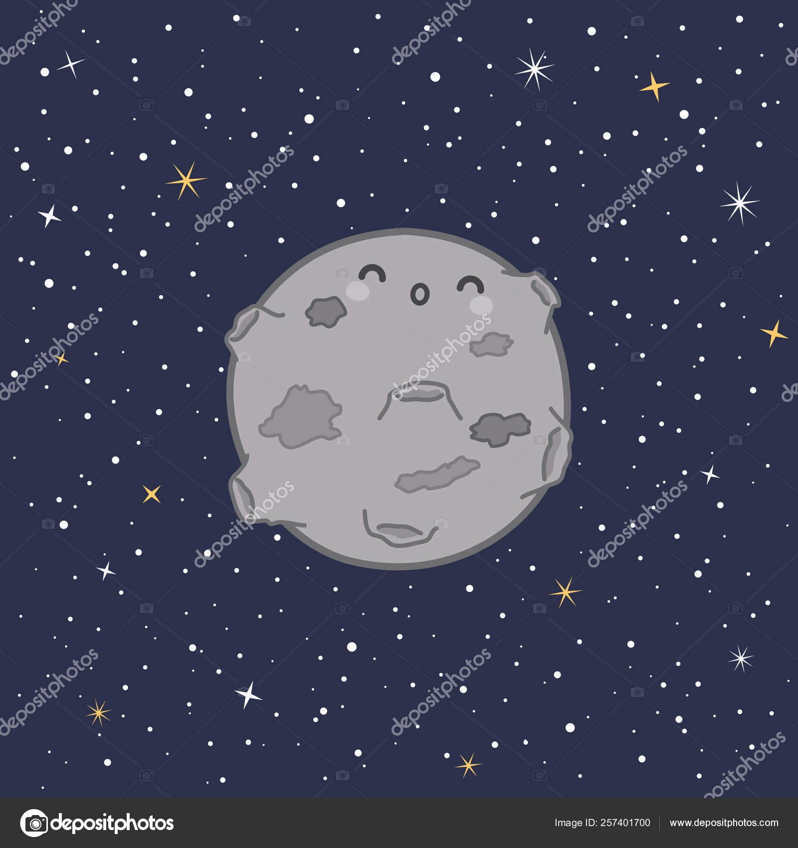 Cute Moon Earth Satellite Solar System Funny Smiling Face Cartoon ...