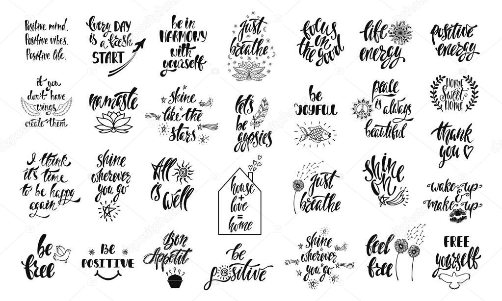 Conjunto de citas inspiradoras positivas con elementos de boceto ...