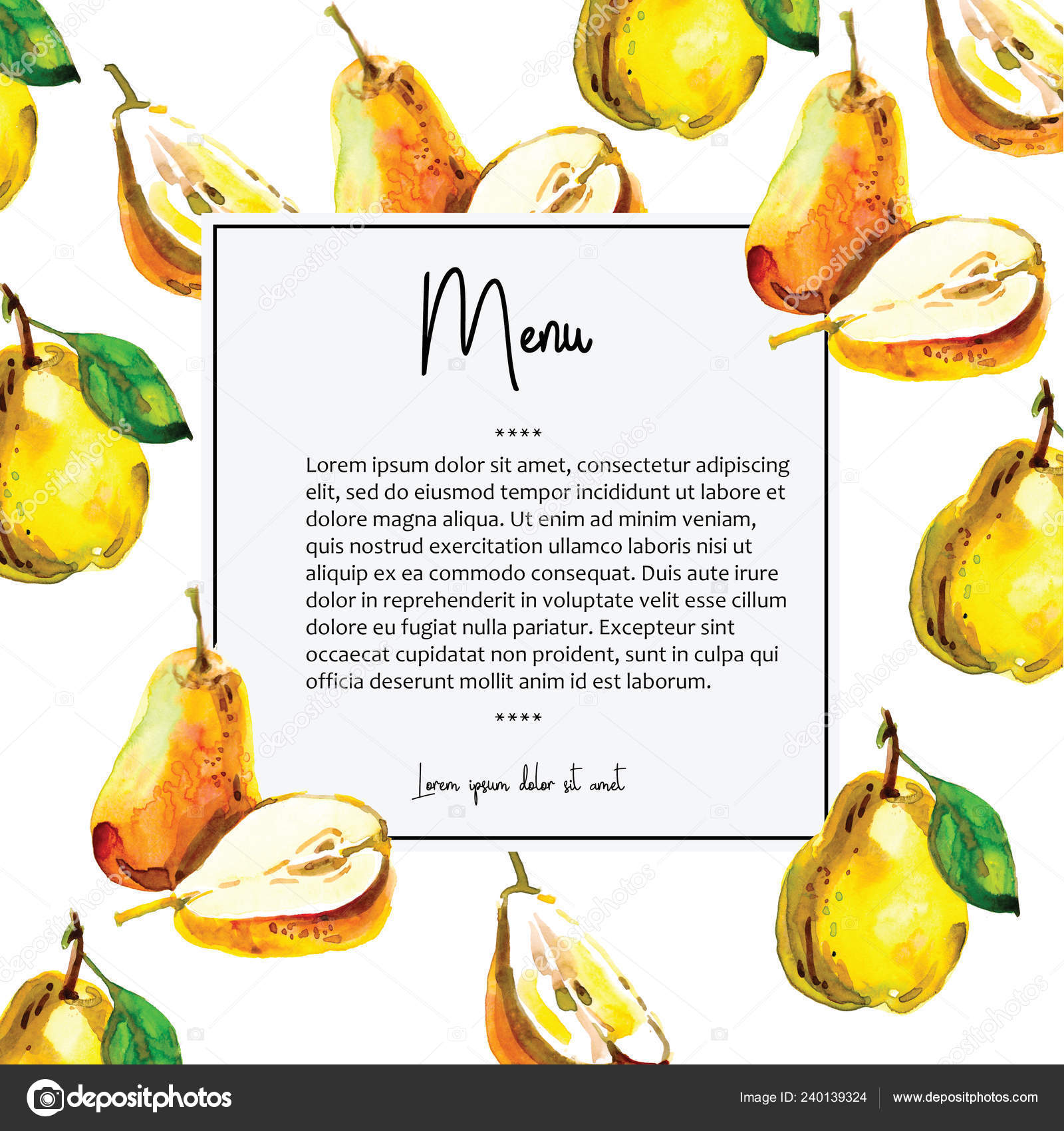 Menu Card Design Fruits Painted Watercolor White Background Space Text ...