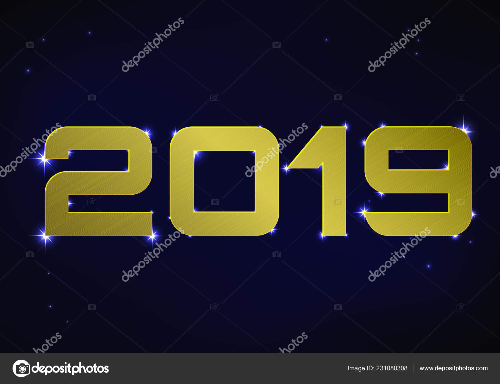 Vector Illustration Golden Metallic Number 2019 Blue Night Sky — Stock ...
