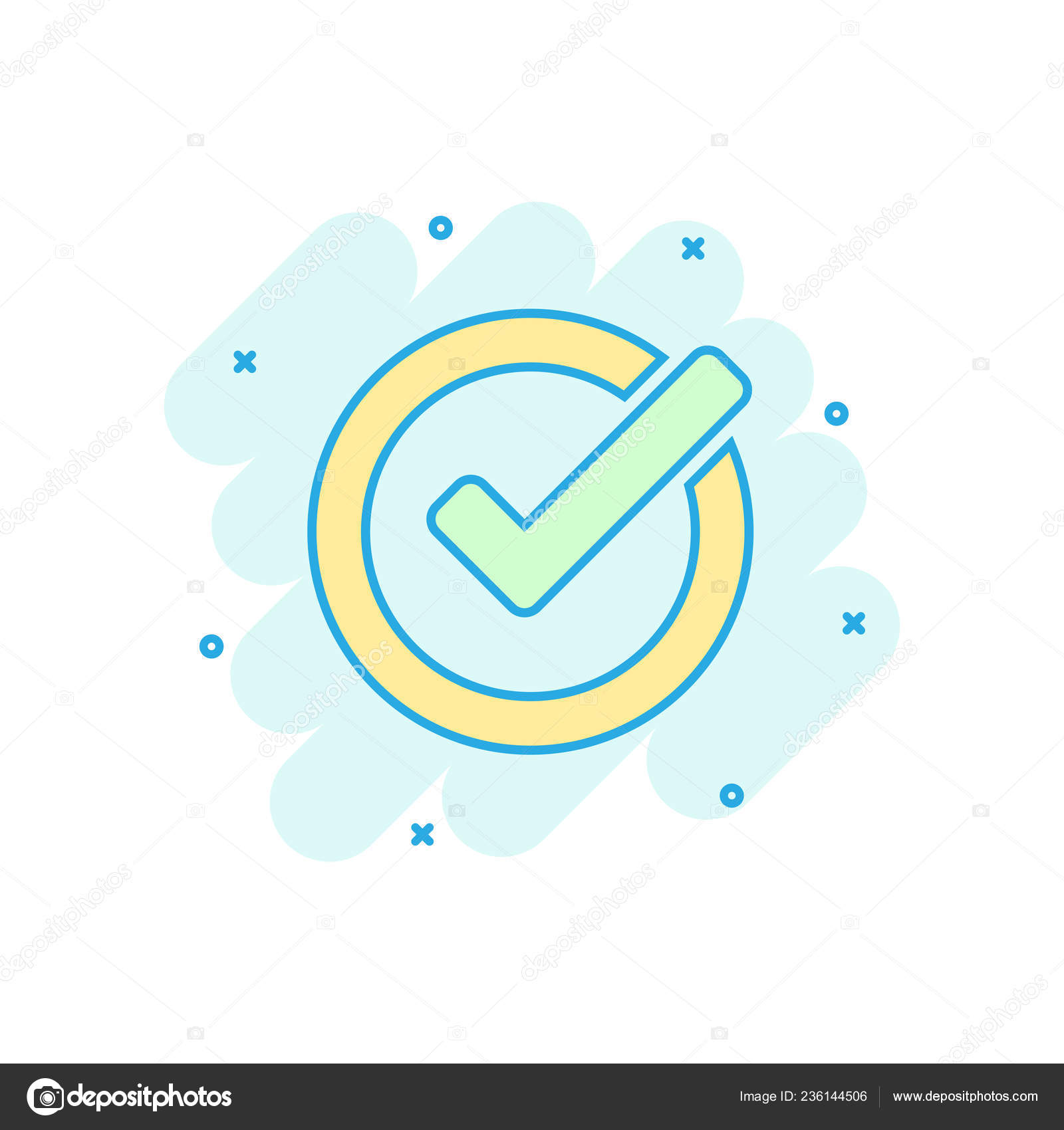 Comprobar Icono Marca Estilo Cómico Aceptar Pictograma Ilustración ...