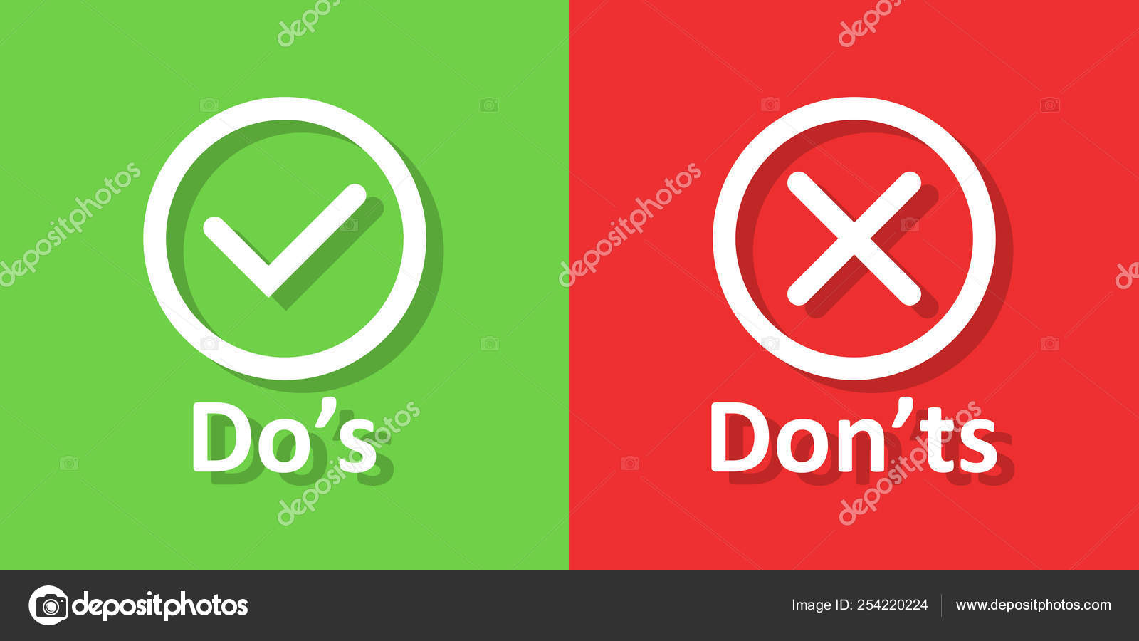 Do's and don'ts sign icon in flat style. Like, unlike vector ill Stock ...