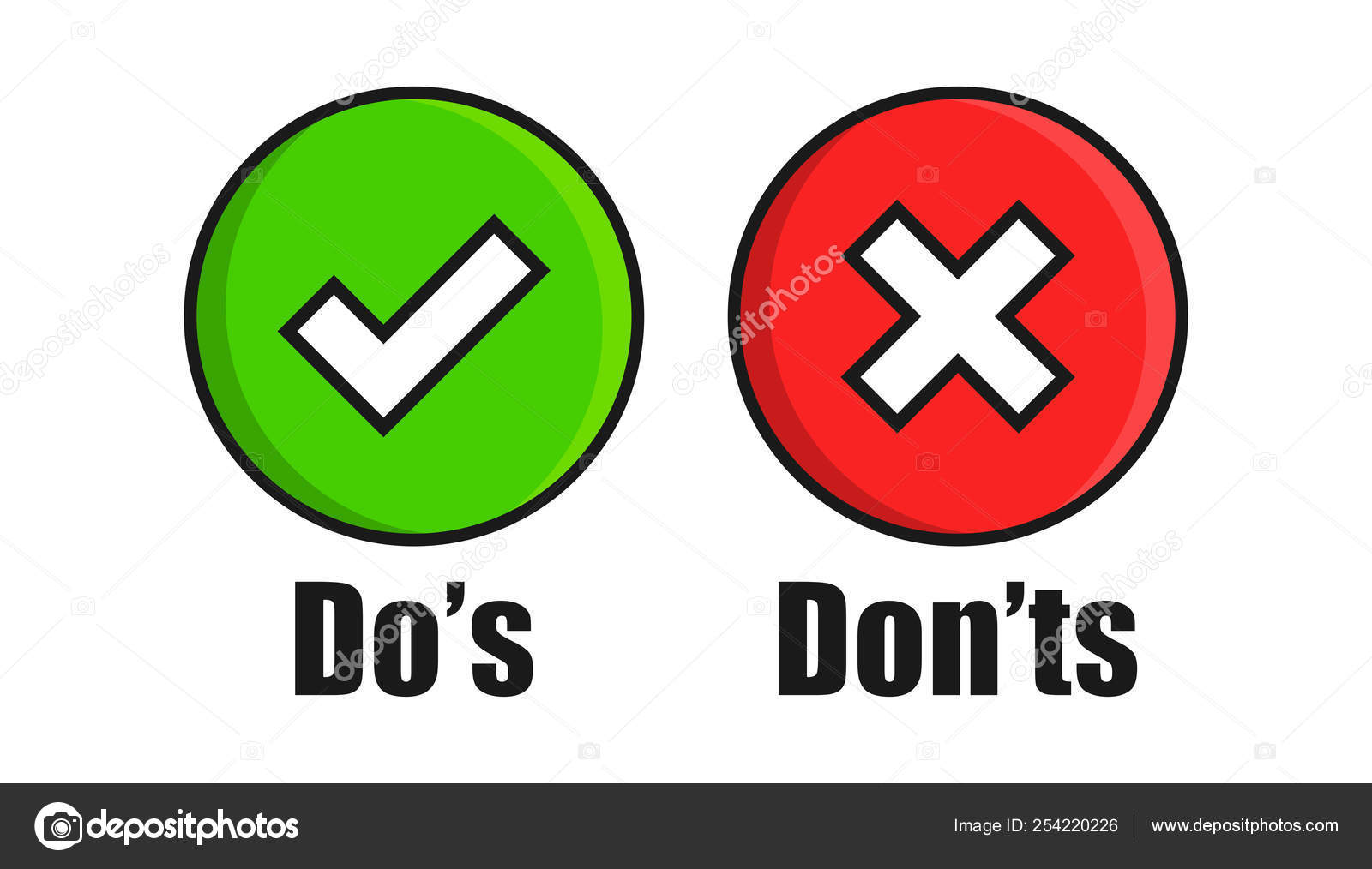 Do's and don'ts sign icon in flat style. Like, unlike vector ill Stock ...