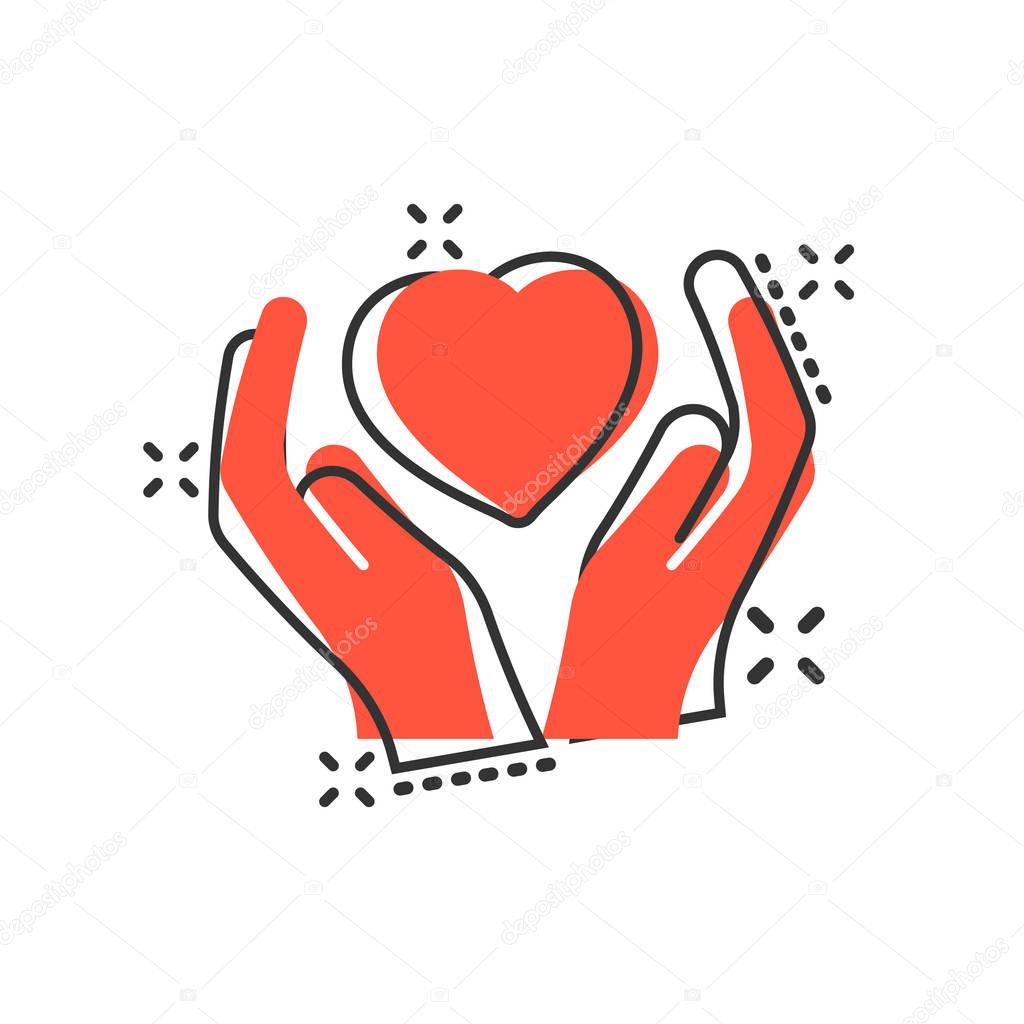 Icono del cuidado del corazón en estilo cómico. Caridad vector de ... Icono del cuidado del corazón en estilo cómico. Caridad vector de ...